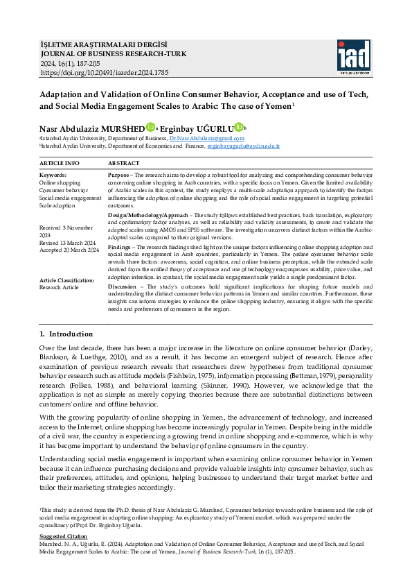 Pdf Adaptation And Validation Of Online Consumer Behavior Acceptance And Use Of Tech And