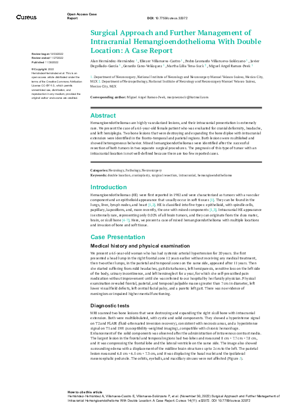 (PDF) Surgical Approach and Further Management of Intracranial ...