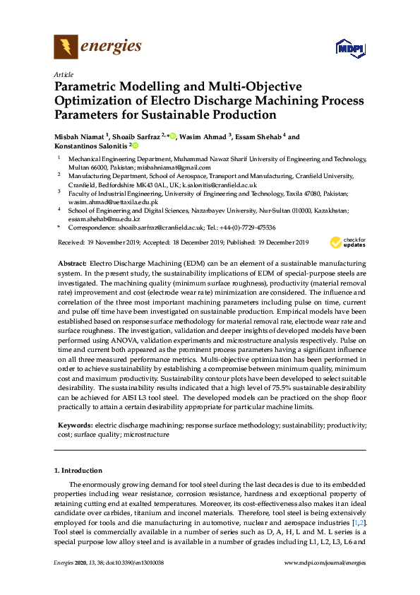 (PDF) Parametric Modelling and Multi-Objective Optimization of Electro Discharge Machining ...
