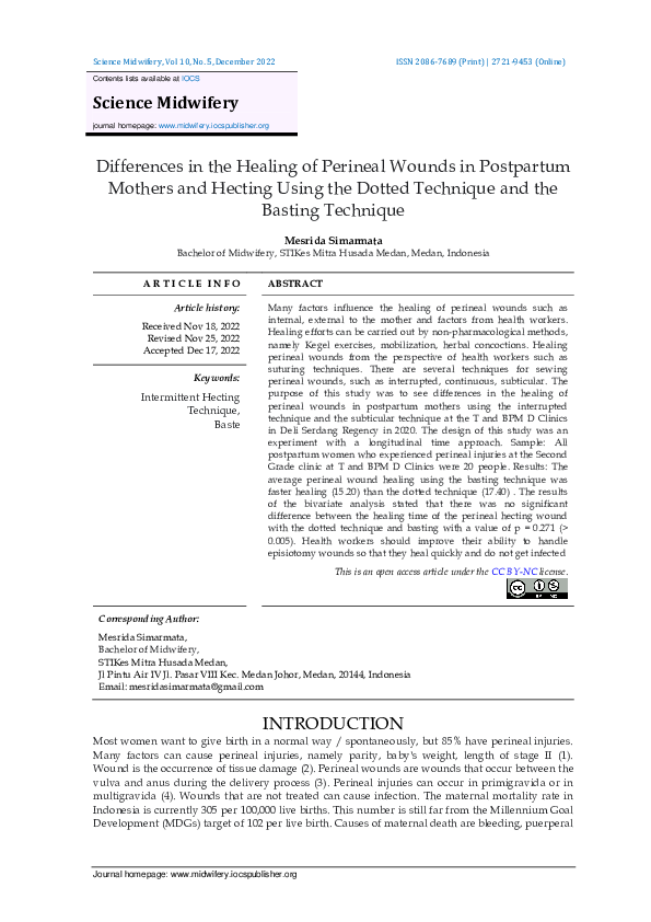 (PDF) Differences in the Healing of Perineal Wounds in Postpartum ...