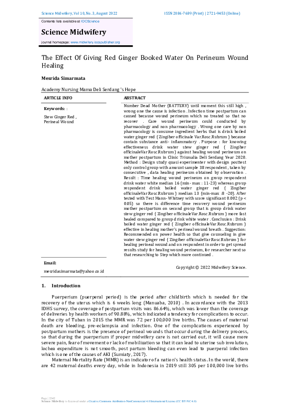 (PDF) The Effect Of Giving Red Ginger Booked Water On Perineum Wound ...