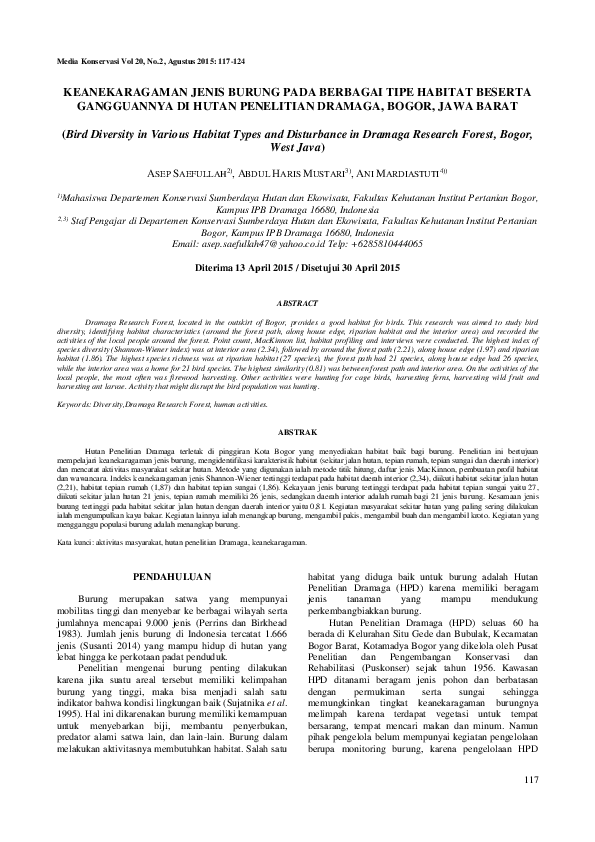 (PDF) Keanekaragaman Jenis Burung Pada Berbagai Tipe Habitat Beserta ...