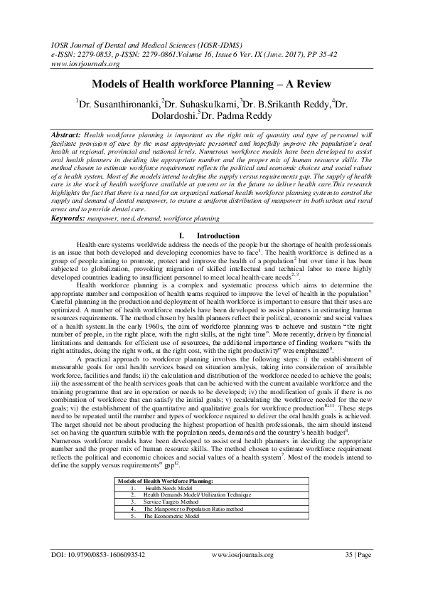 (PDF) Models of Health workforce Planning – A Review