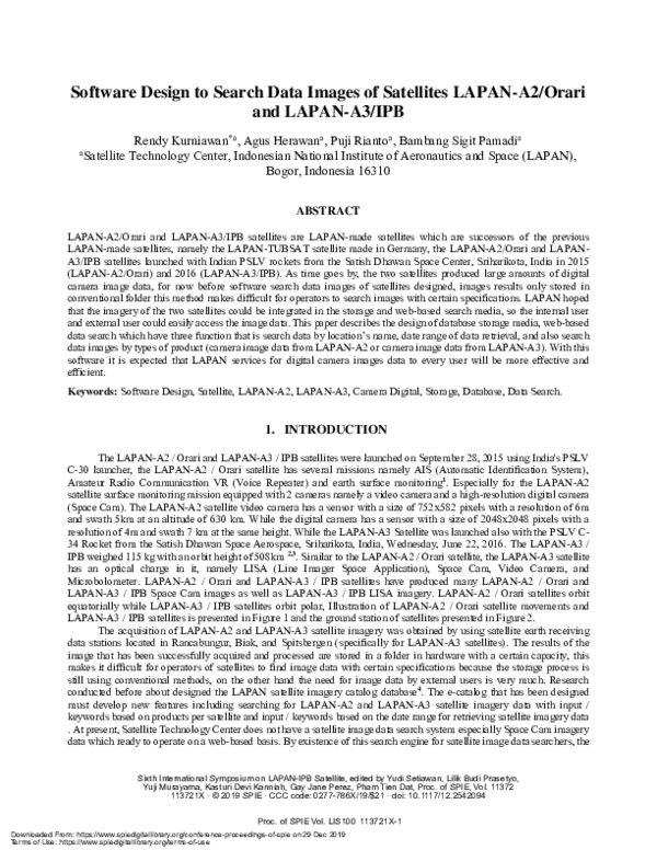 (PDF) Software design to search data images of satellites LAPAN-A2 ...