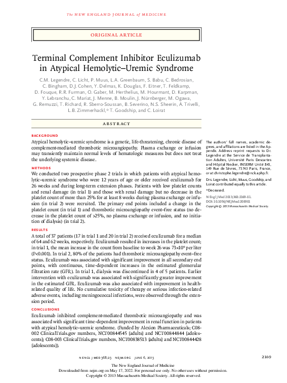 (PDF) Terminal Complement Inhibitor Eculizumab in Atypical Hemolytic ...