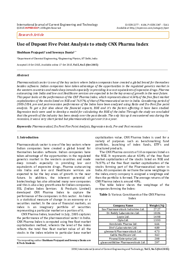 (PDF) Use of Dupont Five Point Analysis to study CNX Pharma Index