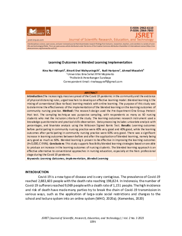 (PDF) Learning Outcomes in Blended Learning Implementation