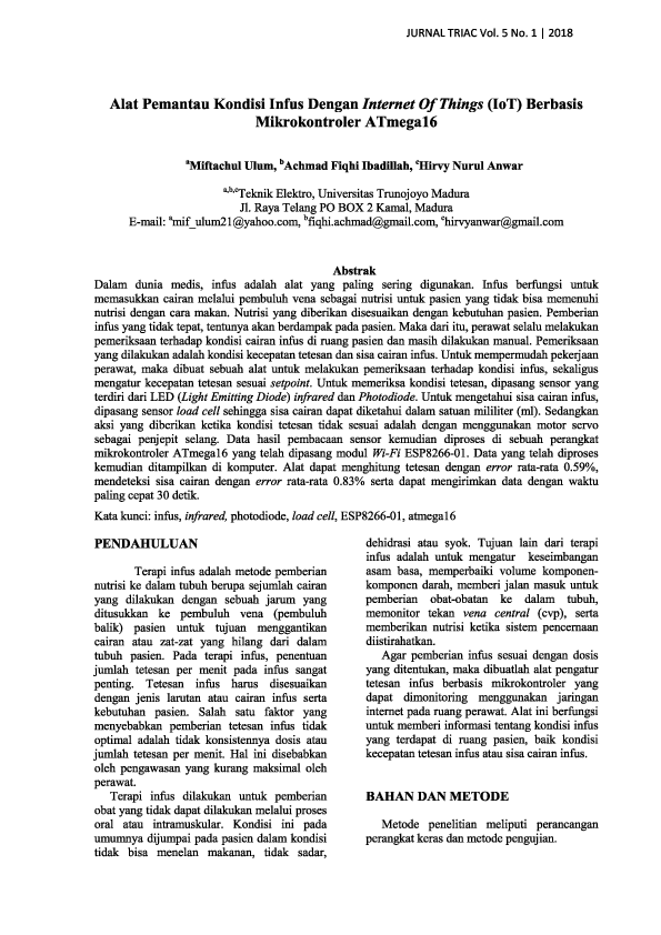 (PDF) Alat Pemantau Kondisi Infus Dengan Internet Of Things (IoT ... (PDF) Alat Pemantau Kondisi Infus Dengan Internet Of Things (IoT ...