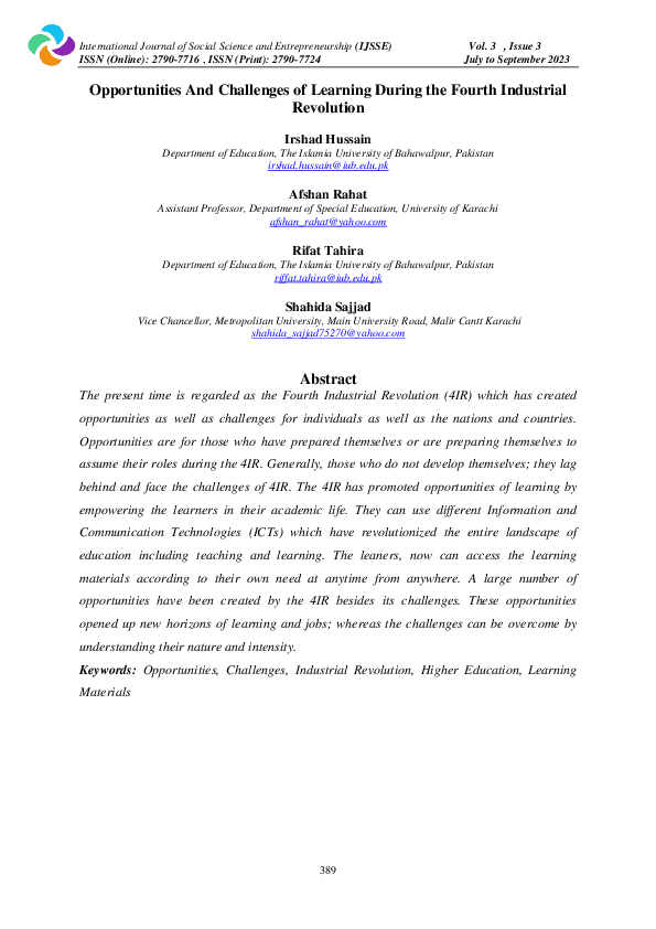 (PDF) Opportunities And Challenges of Learning During the Fourth ...
