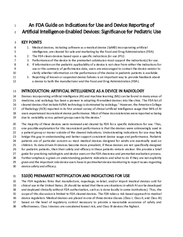 (PDF) An FDA Guide on Indications for Use and Device Reporting of ...