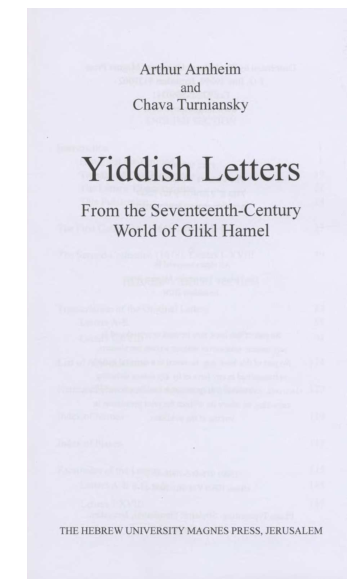 (PDF) Arthur Arnheim and Chava Turniansky, *Yiddish Letters From the ...