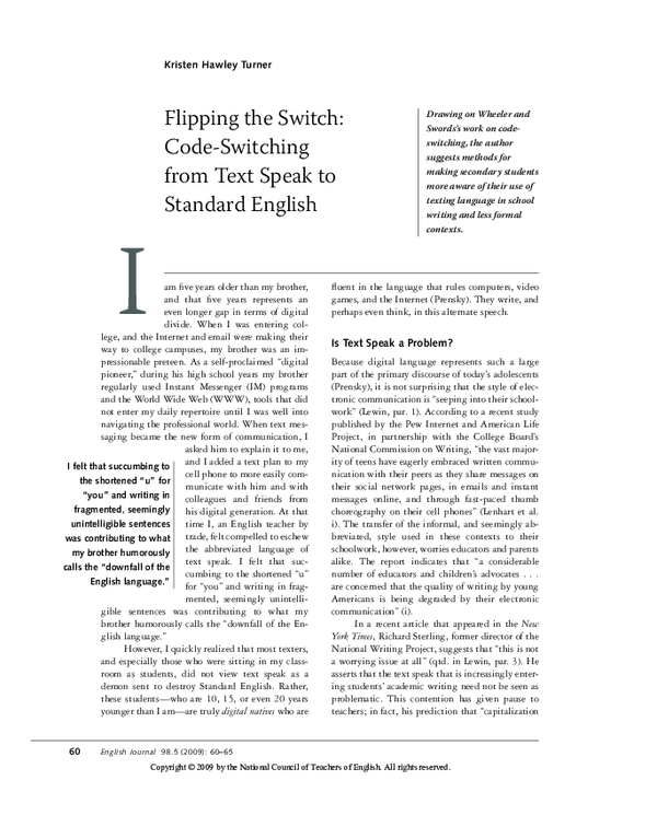 (PDF) Flipping the switch: Code-switching from text speak to standard English