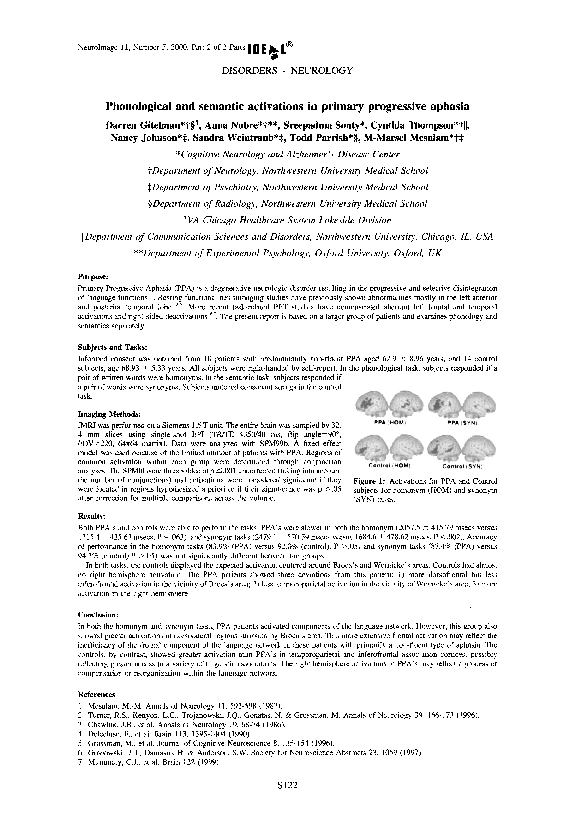 (PDF) Phonological and semantic activations in primary progressive aphasia