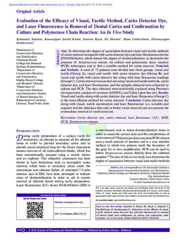 (PDF) Evaluation of the efficacy of visual, tactile method, caries ...