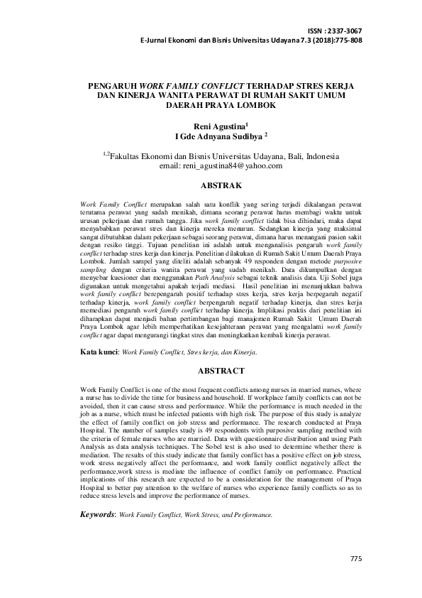 (PDF) Pengaruh Work Family Conflict Terhadap Stres Kerja Dan Kinerja Wanita Perawat DI Rumah ...