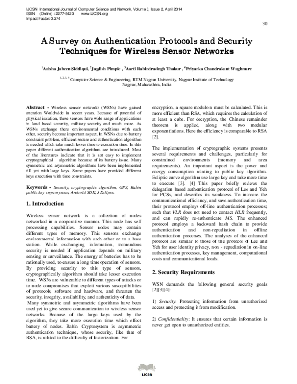 (PDF) Authentication Protocols for Wireless Sensor Networks