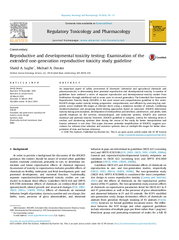 Pdf Reproductive And Developmental Toxicity Testing Examination Of The Extended One