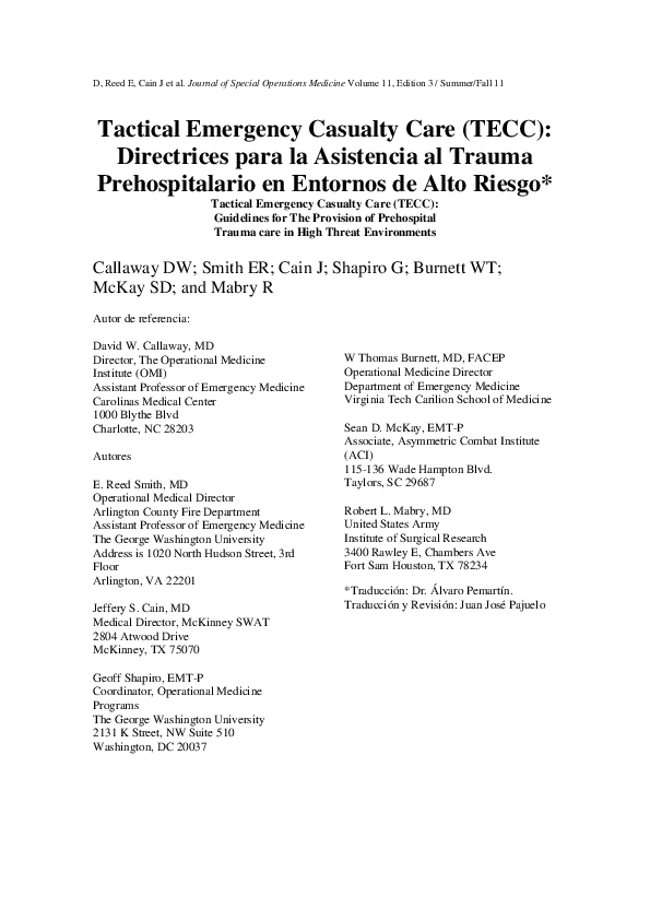 (PDF) Tactical Emergency Casualty Care (TECC): Guidelines For The ...