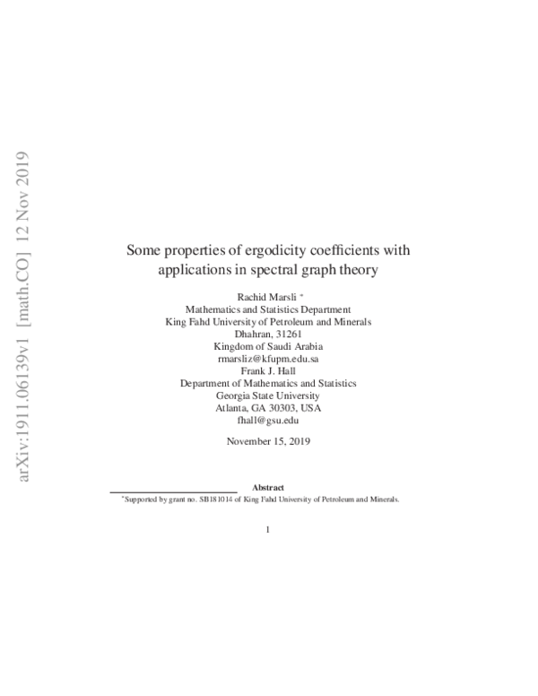 (PDF) Some properties of ergodicity coefficients with applications in ...