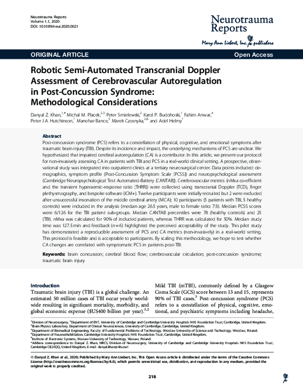 (PDF) Robotic Semi-Automated Transcranial Doppler Assessment of ...