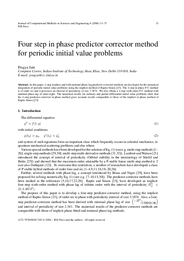 Pdf Four Step In Phase Predictor Corrector Method For Periodic Initial Value Problems 6722