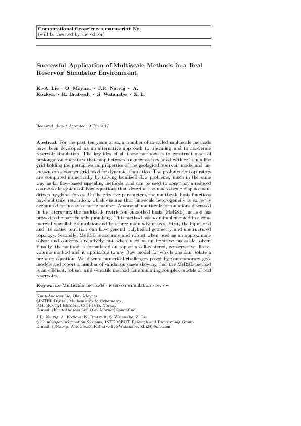 (PDF) Successful application of multiscale methods in a real reservoir simulator environment