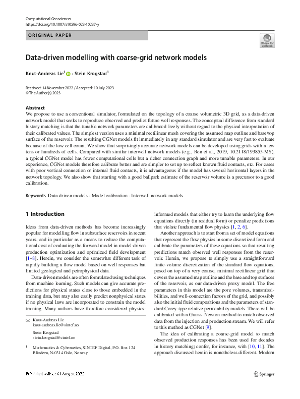 (PDF) Data-Driven Modelling with Coarse-Grid Network Models
