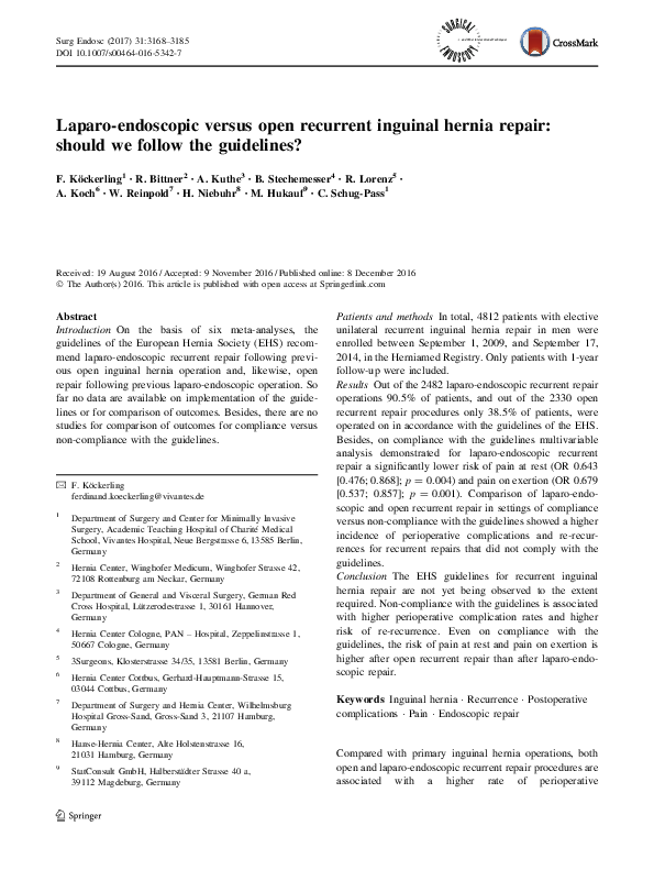 (PDF) Laparo-endoscopic versus open recurrent inguinal hernia repair: should we follow the ...