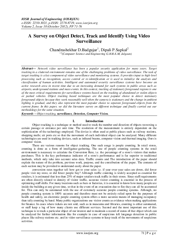 (PDF) A Survey on Object Detect, Track and Identify Using Video Surveillance