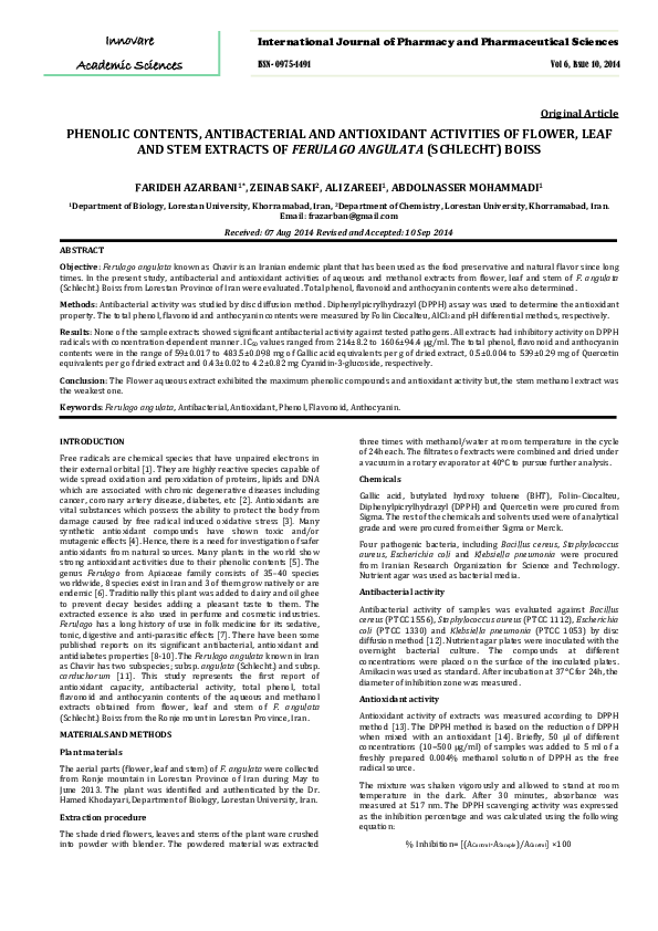 (PDF) PHENOLIC CONTENTS, ANTIBACTERIAL AND ANTIOXIDANT ACTIVITIES OF ...