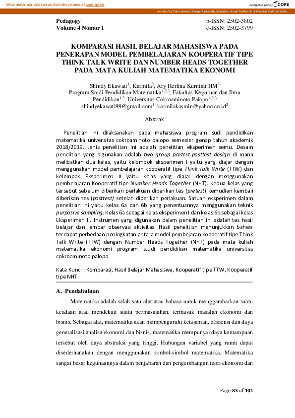 (PDF) Komparasi Hasil Belajar Mahasiswa Pada Penerapan Model Pembelajaran Kooperatif Tipe Think ...