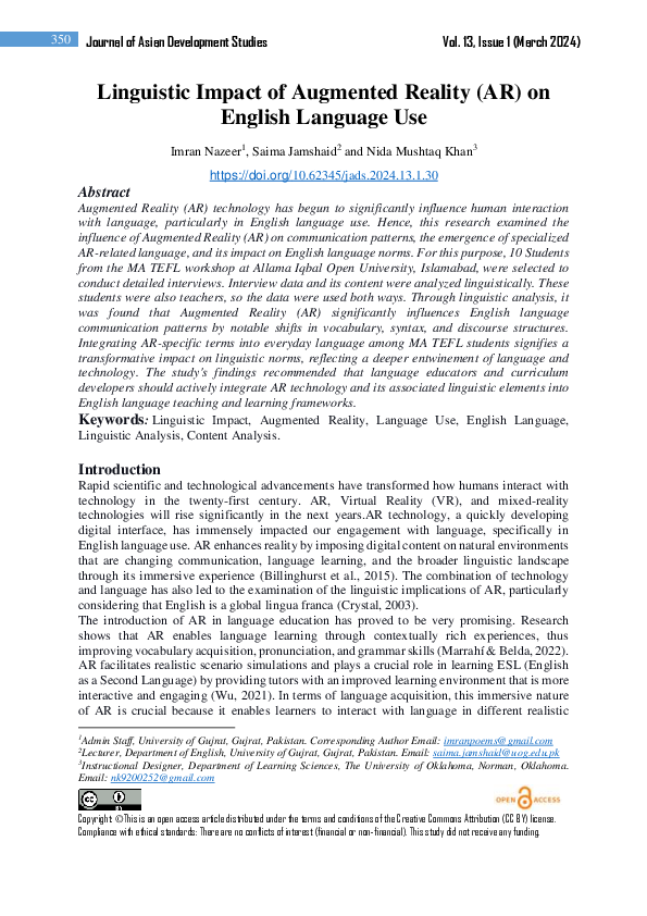 (PDF) Linguistic Impact of Augmented Reality (AR) on English Language Use