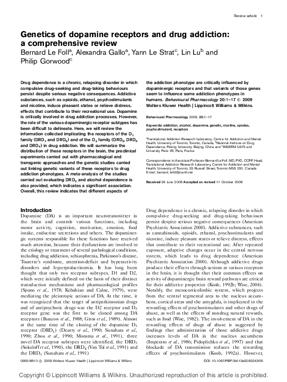 (PDF) Genetics of dopamine receptors and drug addiction: a ...