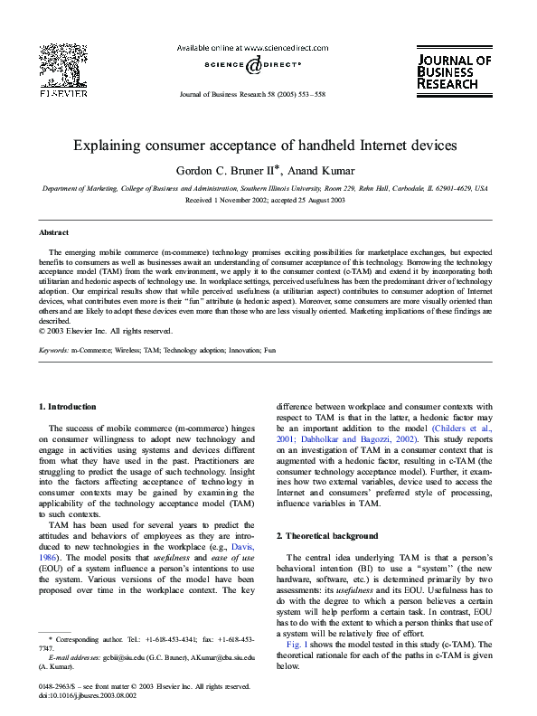 (PDF) Explaining consumer acceptance of handheld Internet devices
