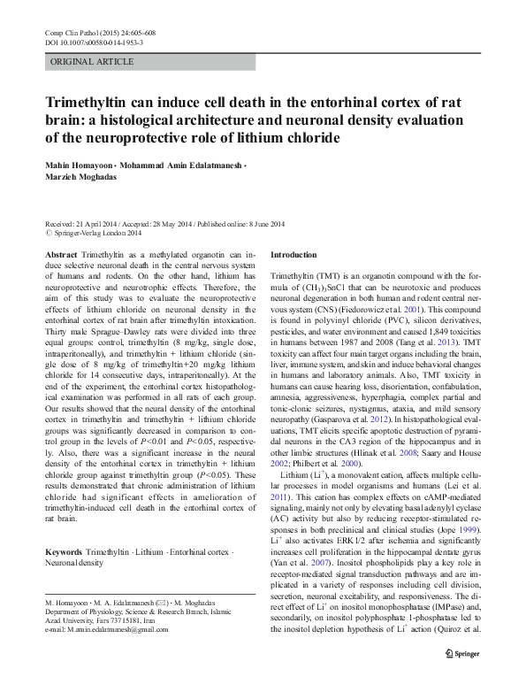 (PDF) Trimethyltin can induce cell death in the entorhinal cortex of ...