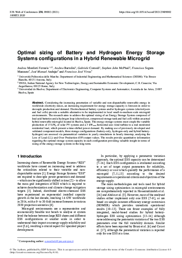 (PDF) Optimal sizing of Battery and Hydrogen Energy Storage Systems configurations in a Hybrid ...