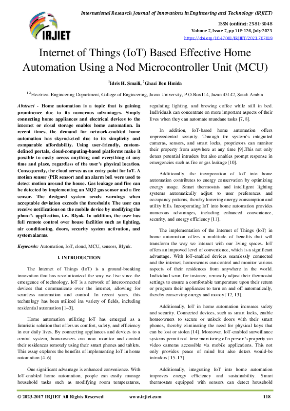 (PDF) Internet of Things (IoT) Based Effective Home Automation Using a ... (PDF) Internet of Things (IoT) Based Effective Home Automation Using a ...