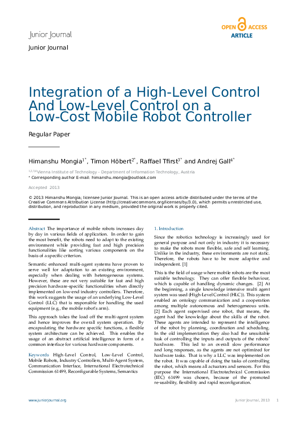 (PDF) Integration of a High-Level Control And Low-Level Control on a ...