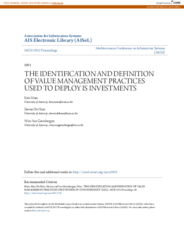 (PDF) The Identification and Definition of Value Management Practices ...