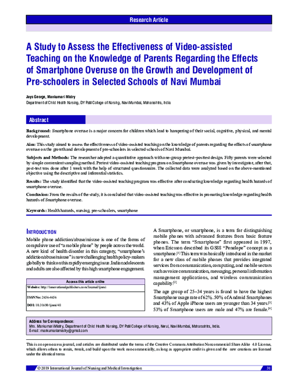 (PDF) A Study to Assess the Effectiveness of Video-assisted Teaching on ...