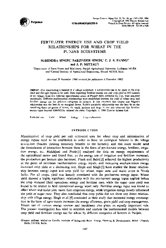 (PDF) Fertilizer energy use and crop yield relationships for wheat in ...