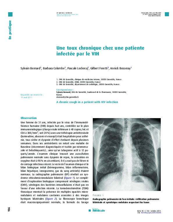 (PDF) Une toux chronique chez une patiente infectée par le VIH