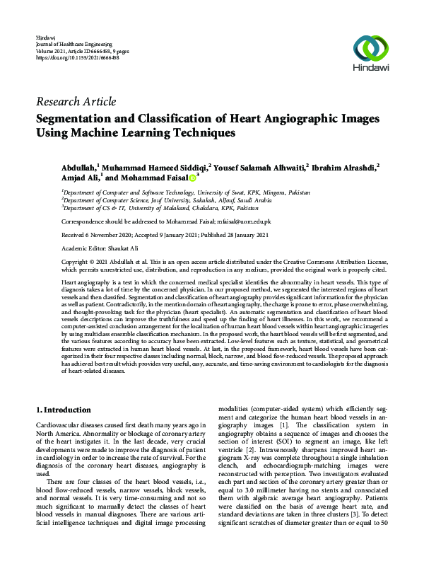 (PDF) Segmentation and Classification of Heart Angiographic Images Using Machine Learning Techniques