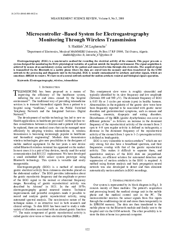 (PDF) Microcontroller - Based System for Electrogastrography Monitoring Through Wireless ...