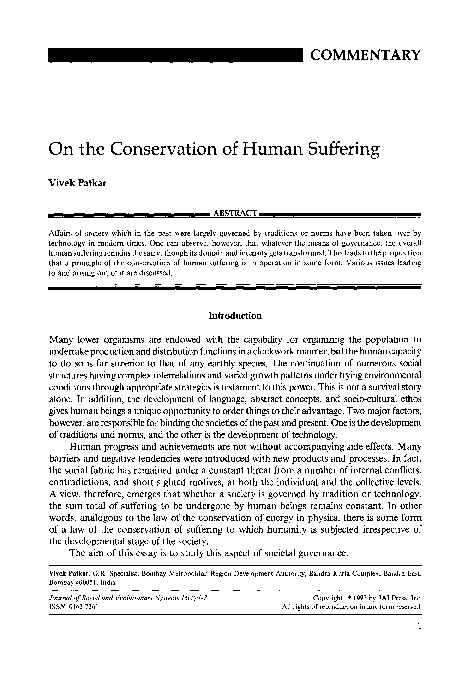 (PDF) On the conservation of human suffering