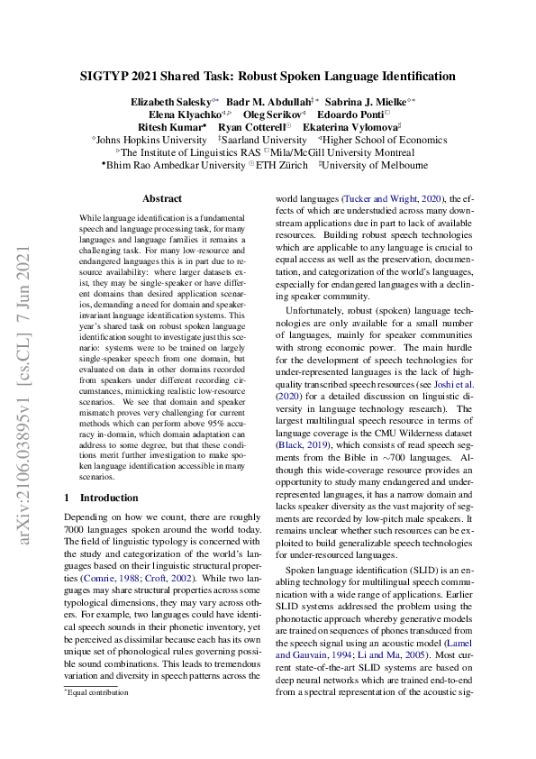 (PDF) SIGTYP 2021 Shared Task: Robust Spoken Language Identification