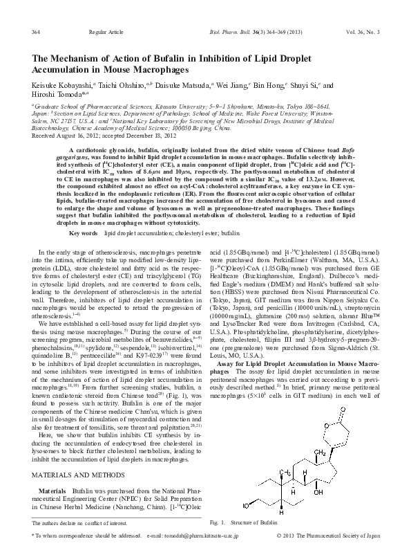 (PDF) The Mechanism of Action of Bufalin in Inhibition of Lipid Droplet ...