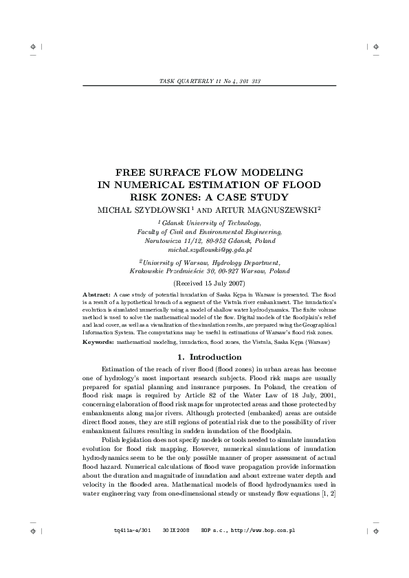 (PDF) Free surface flow modeling in numerical estimation of flood risk ...