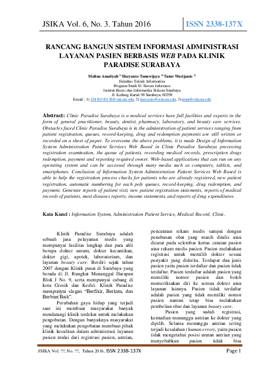 (PDF) TA : Rancang Bangun Sistem Informasi Administrasi Layanan Pasien Berbasis Web pada Klinik ...
