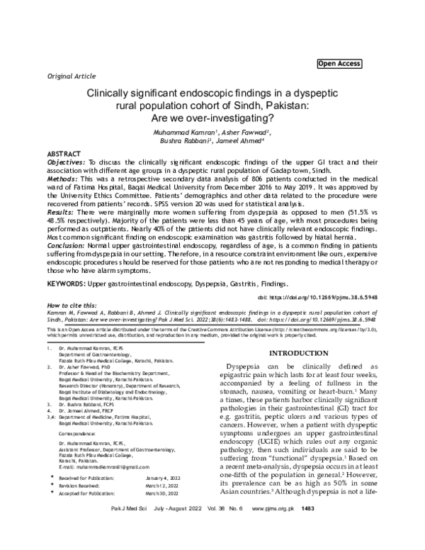 (PDF) Clinically significant endoscopic findings in a dyspeptic rural population cohort of Sindh ...